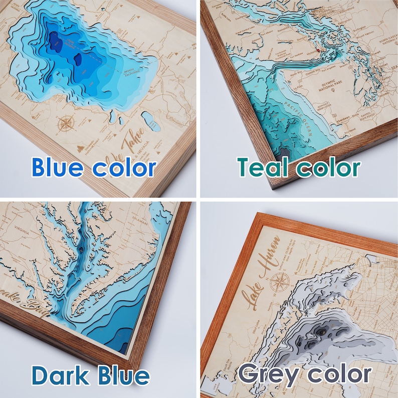 3D WOOD Custom Lake Island Coast Map Bathymetric & - Etsy