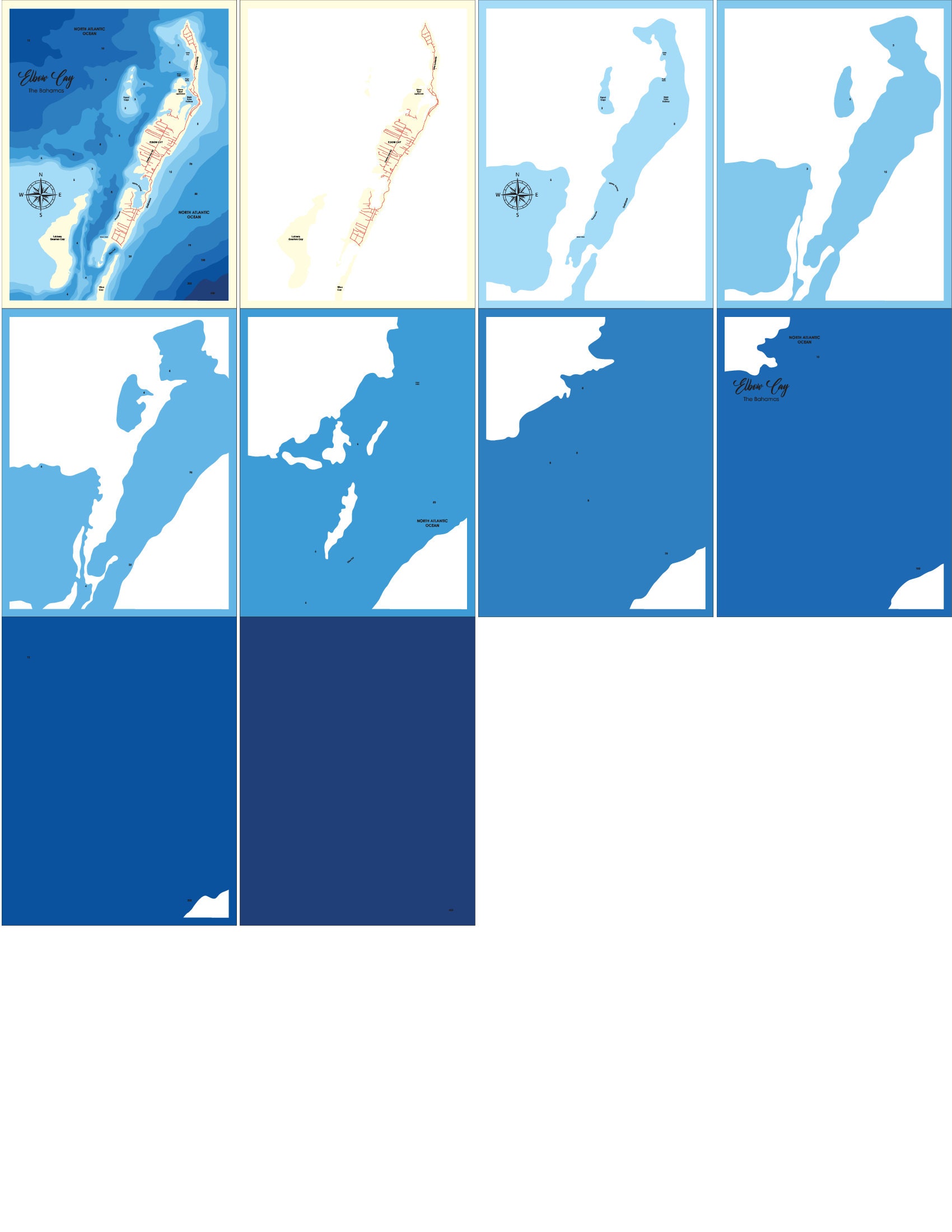 Digital File PDF, SVG - Elbow Cay Bahamas, Bathymetric Depth Layers SVG ...
