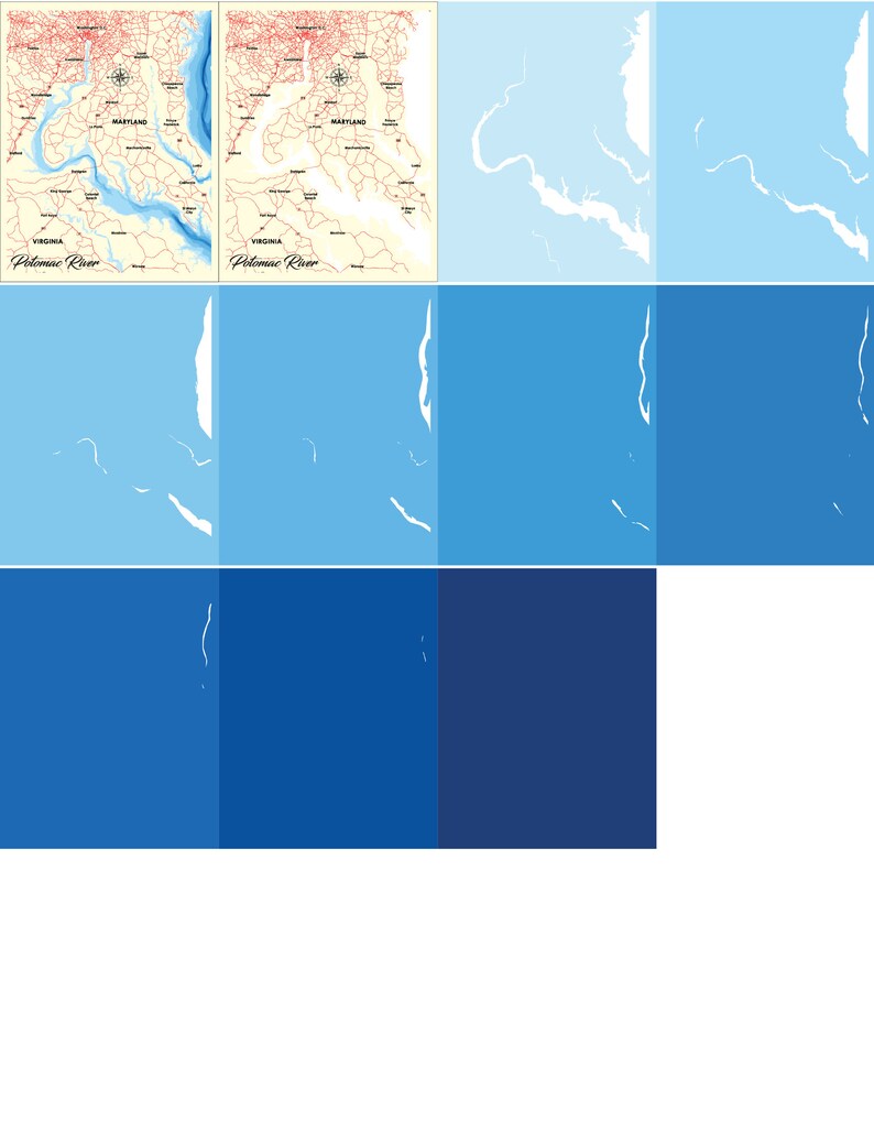 Digital File PDF, SVG - Potomac River Maryland, Bathymetric Depth ...
