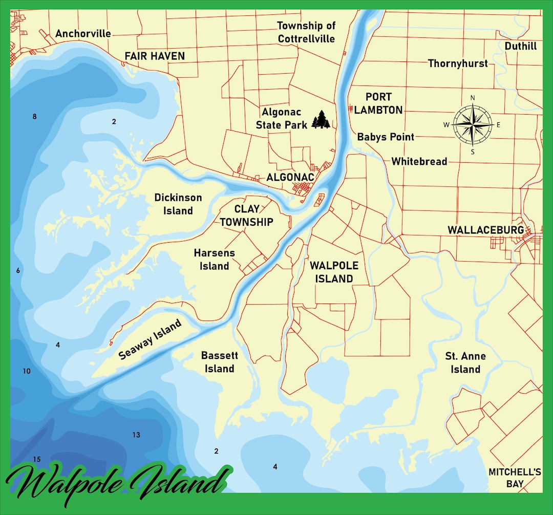 Digital File PDF, SVG - Walpole Island Map, Bathymetric Depth Layers ...