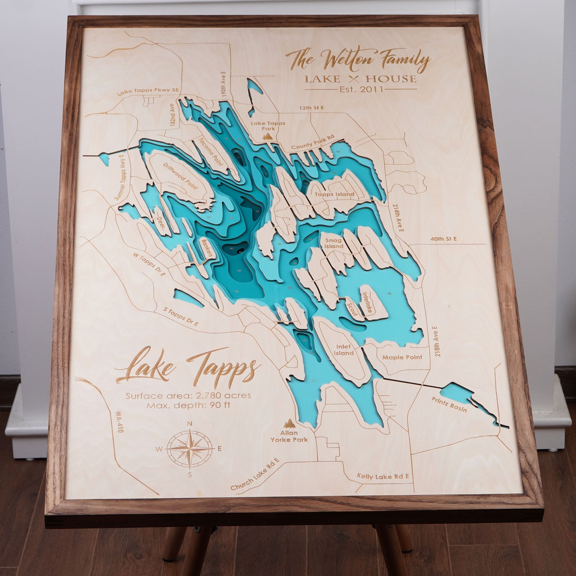 Digital File PDF, SVG -lake Tapps Washington Map Bathymetric Depth ...