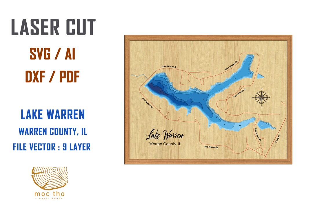 Digital File PDF, SVG Lake Warren Illinois Bathymetric Depth Layers SVG ...