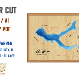 Digital File PDF, SVG Lake Warren Illinois Bathymetric Depth Layers SVG ...