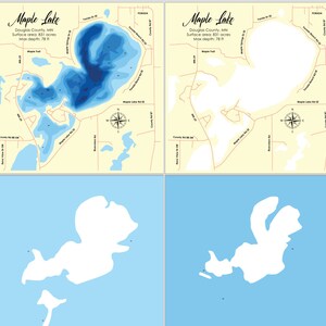 Digital File PDF, SVG - Maple Lake Minnesota Bathymetric Depth Layers ...