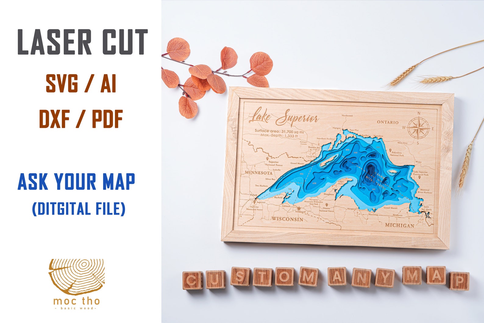 Digital File DXF AI SVG Custom Map Wood Bathymetric Map - Etsy