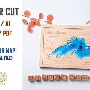 Digital File DXF, AI, SVG - Custom Map Wood Bathymetric Map , Custom ...