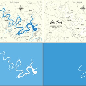 Digital File PDF, SVG - Lake Travis Texas Bathymetric Depth Layers SVG ...