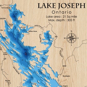 Digital File PDF, SVG Lake Joseph Ontario Map, Bathymetric Depth Layers ...