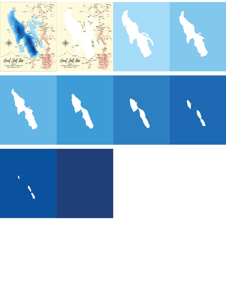 Digital File PDF, SVG - Great Salt Lake Utah, Bathymetric Depth Layers ...