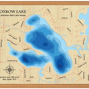 Digital File PDF, SVG - Oxbow Lake Michigan Map Bathymetric Depth ...