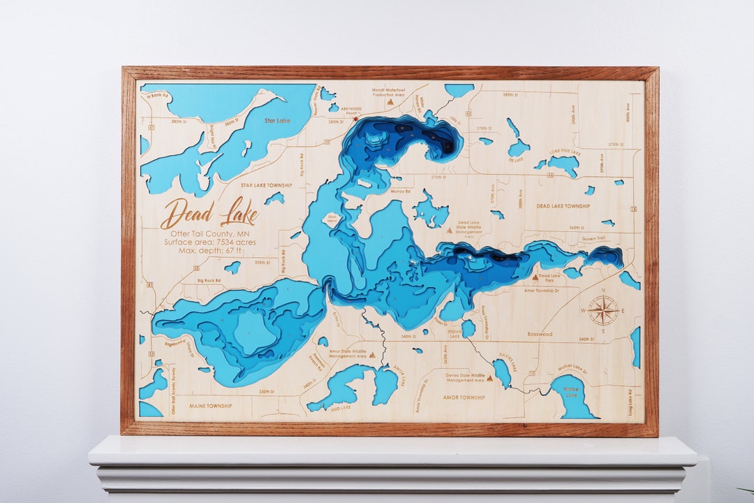 Dead Lake Minnesota Wood Map 3D Custom Lake, Island, Coast Map ...