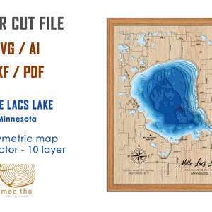 Digital File PDF, SVG - Mille Lacs Lake Minesota Bathymetric Depth ...