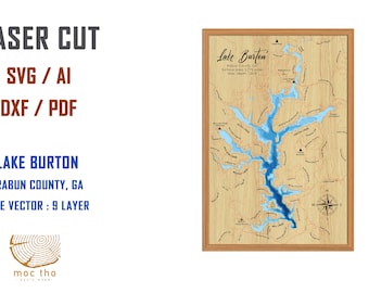 Digital File PDF, SVG - Lake Rathbun Iowa Bathymetric Depth Layers SVG ...