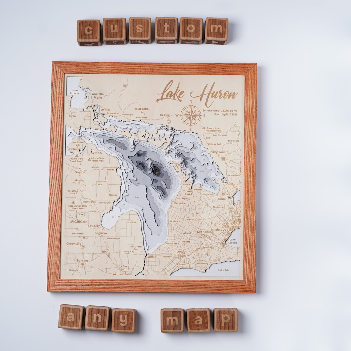 3D WOOD Custom Lake Island Coast Map Bathymetric & - Etsy
