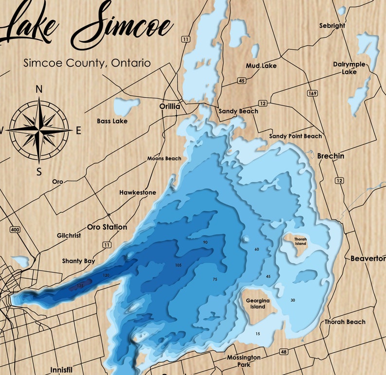 Digital File PDF SVG Lake Simcoe Ontario Bathymetric Depth - Etsy