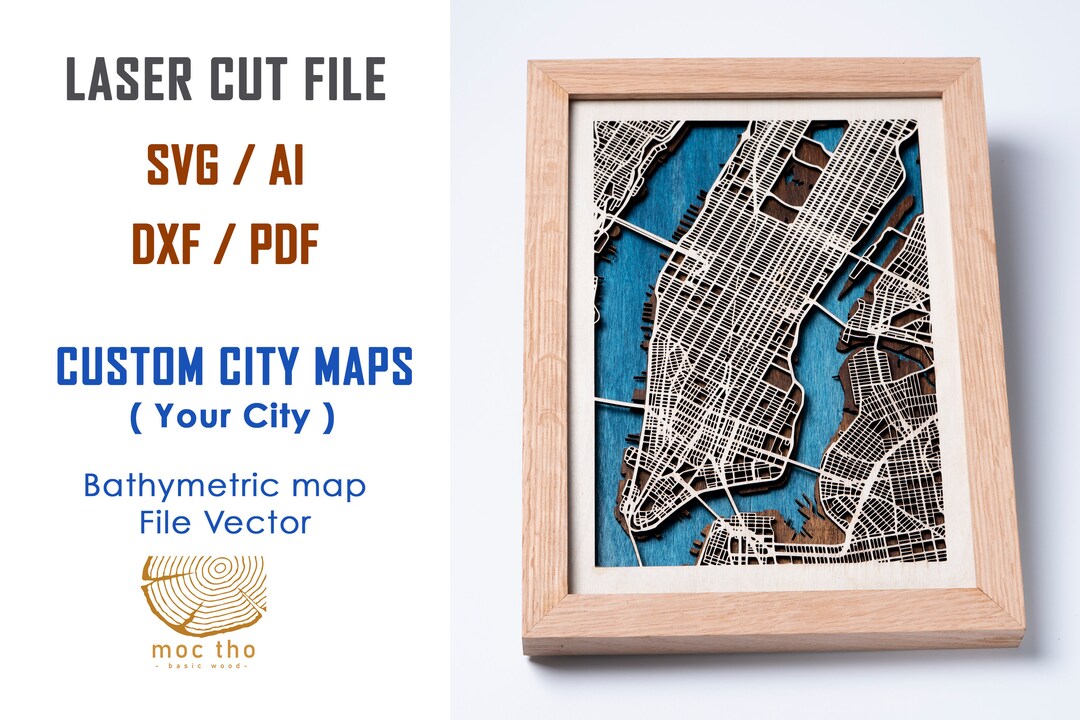 Digital File DXF, AI, SVG - Custom City Map Wood Multilayer Laser Cut ...
