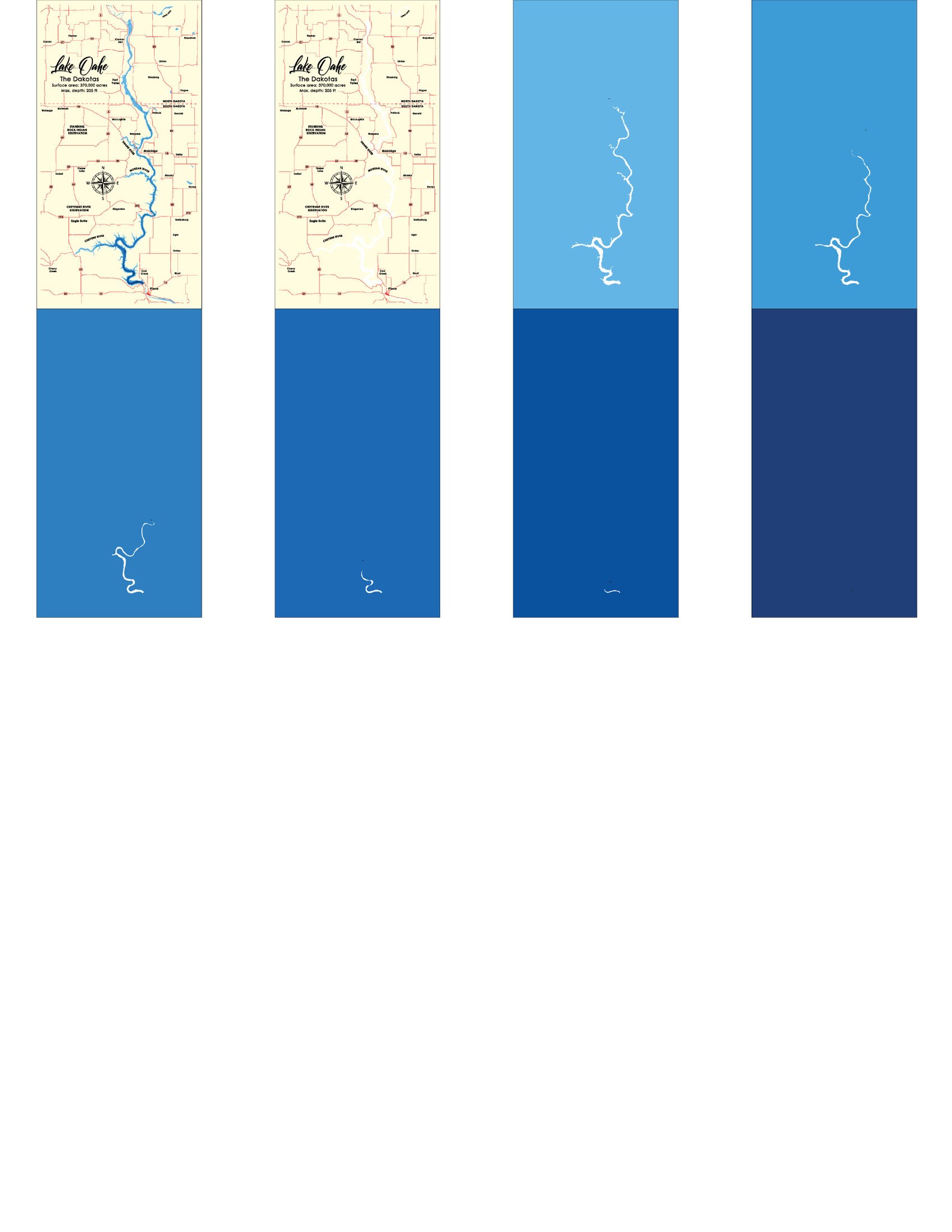 Digital File PDF, SVG - Lake Oahe Dakota Bathymetric Depth Layers SVG ...