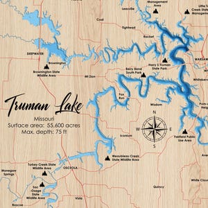 Digital File PDF, SVG - Truman Lake, Missouri Bathymetric Depth Layers ...