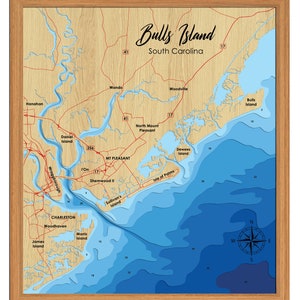 Digital File PDF, SVG - Bulls Island South Carolina, Bathymetric Depth ...
