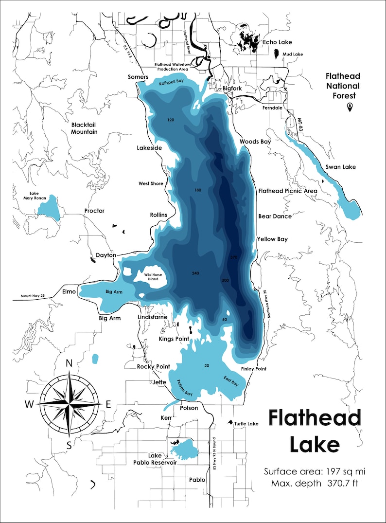 Digital File PDF AI SVG Flathead Lake Map Wood Multilayer - Etsy