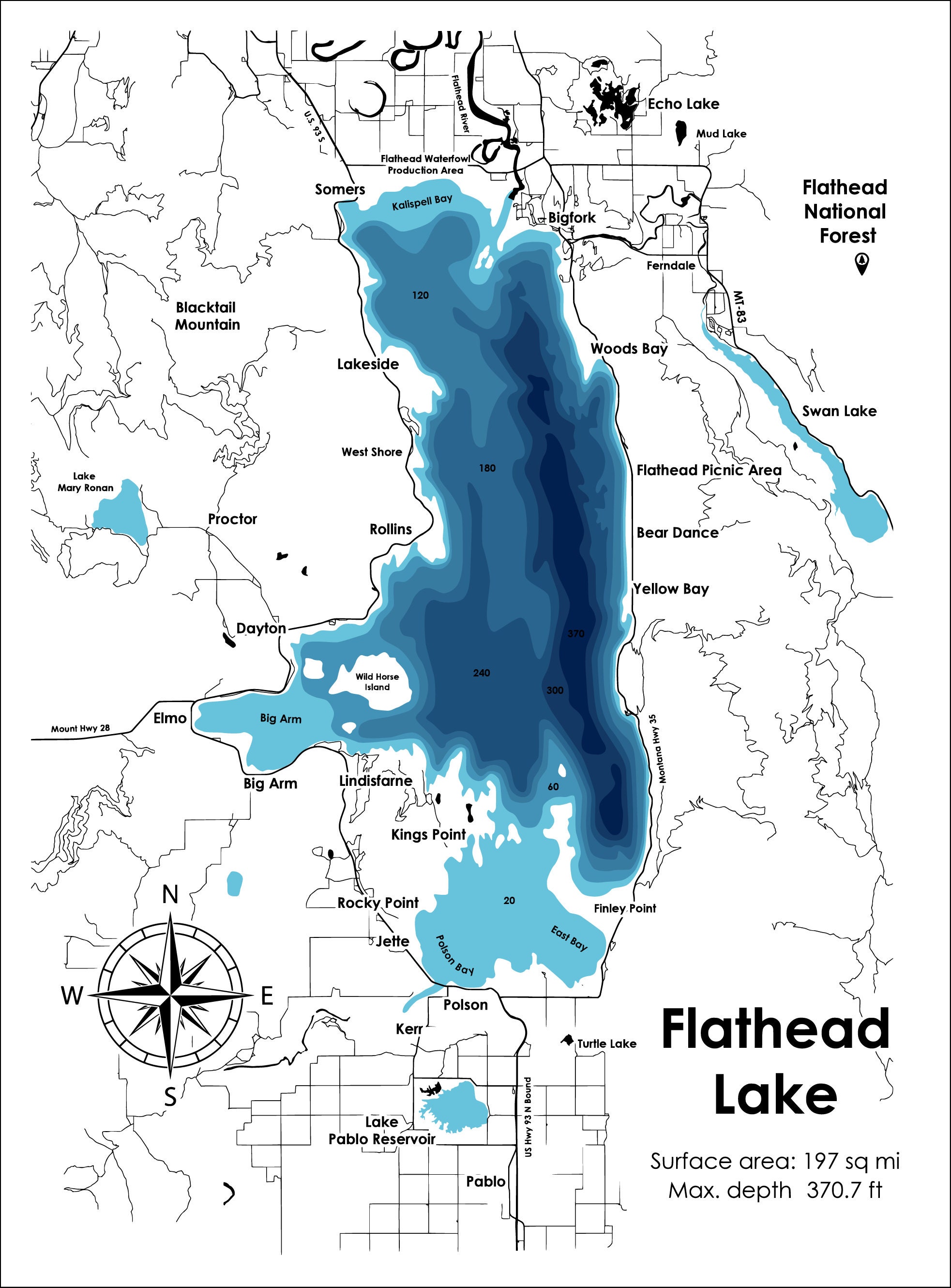 Digital File PDF, AI, SVG Flathead Lake Map Wood Multilayer Laser Cut ...