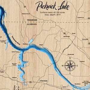 Digital File PDF, SVG - Pickwick Lake, Tennessee, Alabama Bathymetric ...