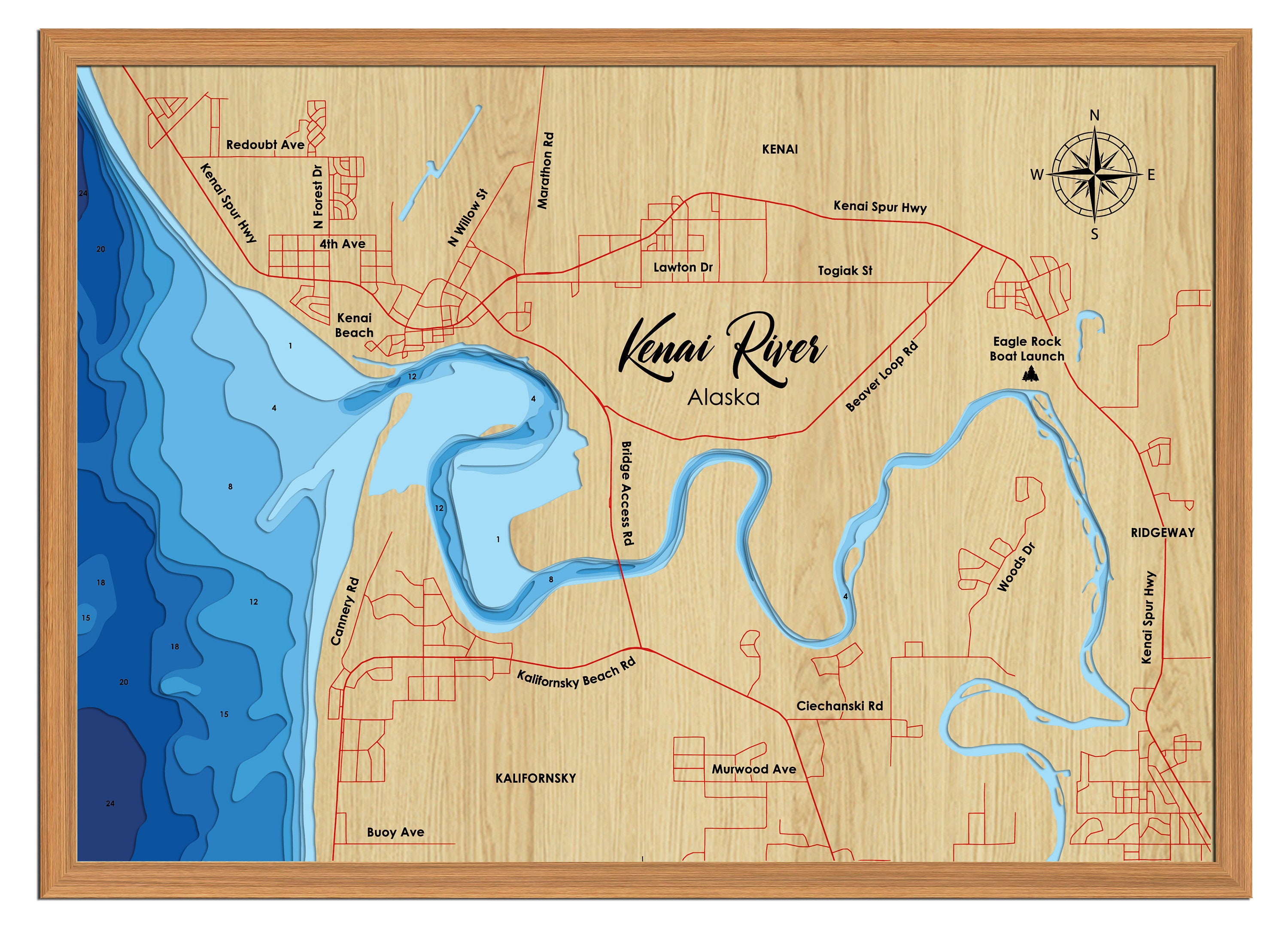Digital File PDF, SVG - Kenai River Alaska Bathymetric Depth Layers SVG ...