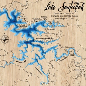 Digital File PDF, SVG - Lake Santeetlah North Carolina Map, Bathymetric ...