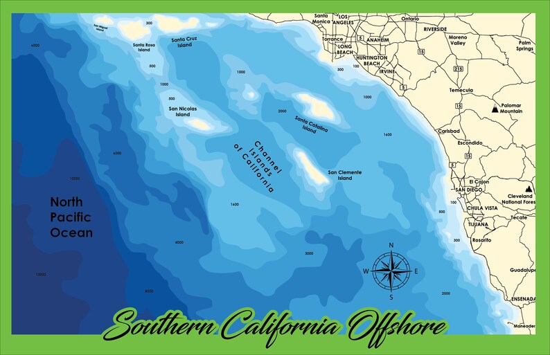 Digital File PDF, SVG - Southern California Offshore Map, Bathymetric ...