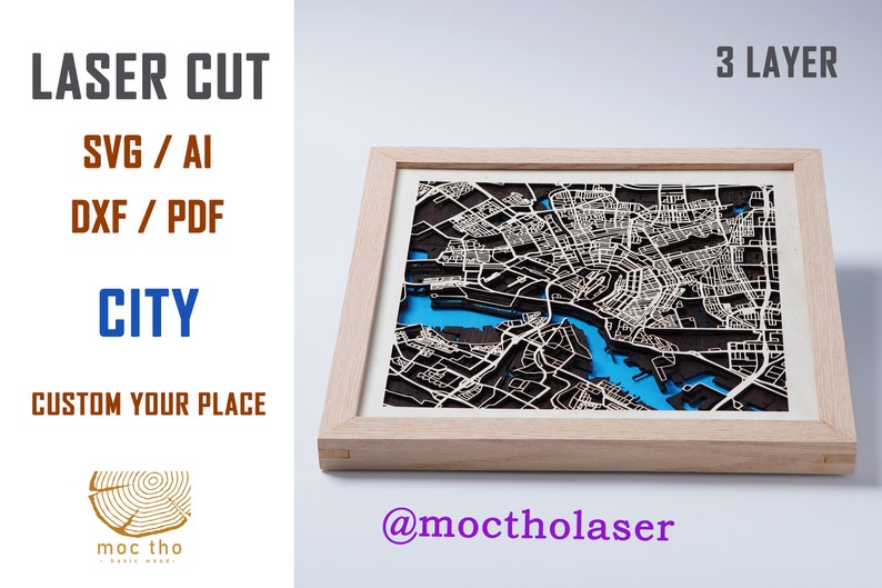 Digital File DXF AI SVG Custom City Map Wood Multilayer - Etsy Canada