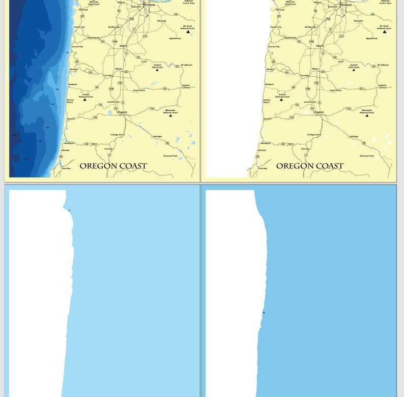 Digital File PDF, SVG - Oregon Coast or Bathymetric Depth Layers SVG ...