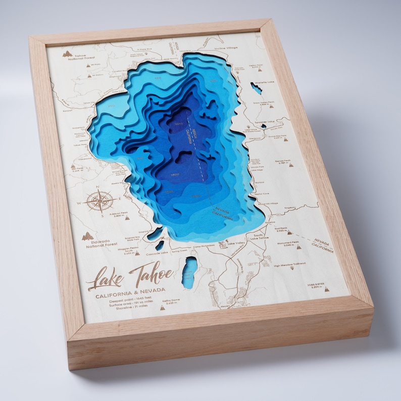 Digital File DXF AI SVG Tahoe Lake Map Wood Bathymetric - Etsy India