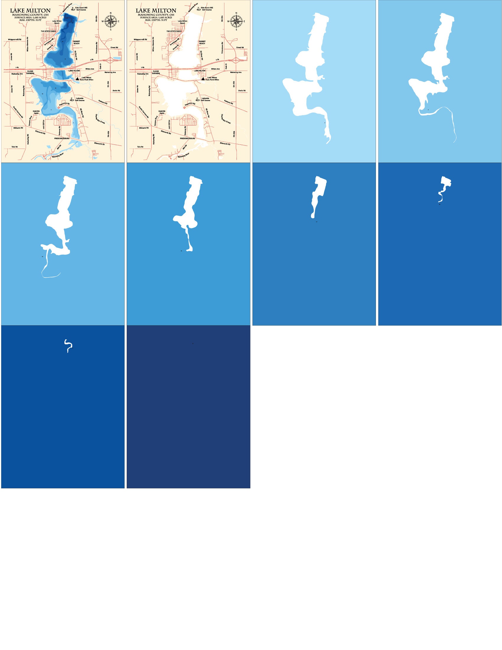 Digital File PDF, SVG - Lake Milton Ohio Map Bathymetric Depth Layers ...