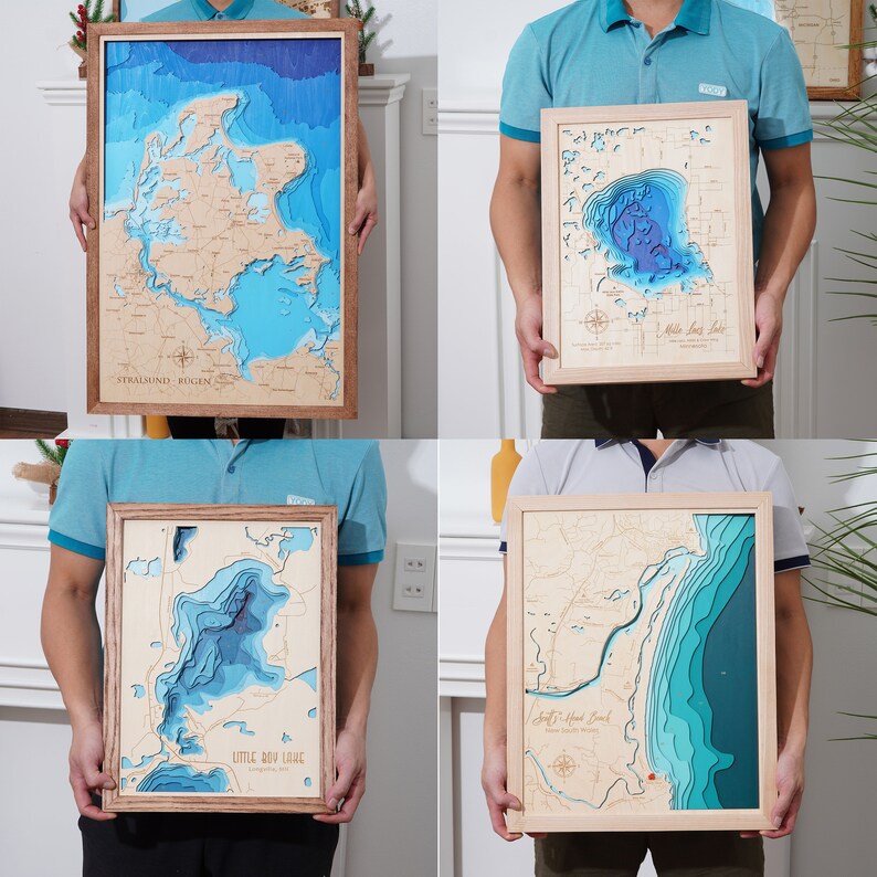 Lake Michigan, United States Custom Map Wood Bathymetric 6 to 10 Layer ...