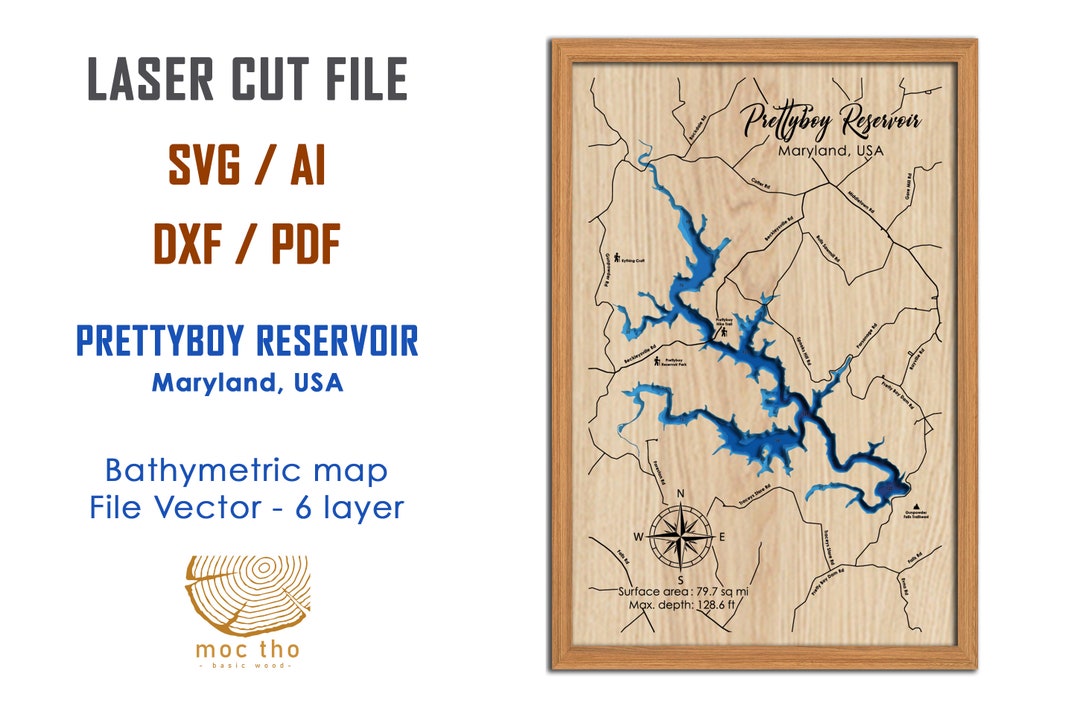 Buy Digital File PDF, SVG Prettyboy Reservoir Maryland Bathymetric ...