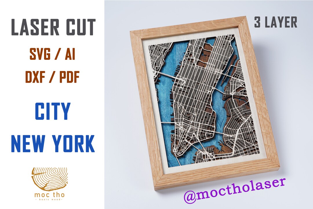 Digital File DXF, AI, SVG - New York Map Wood Multilayer Laser Cut ...