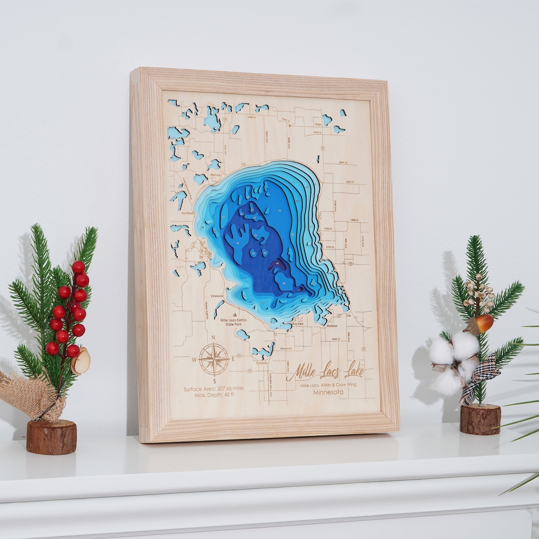 Mille Lacs Lake Custom Map Wood Bathymetric 6 to 10 Layer, Multilayer ...