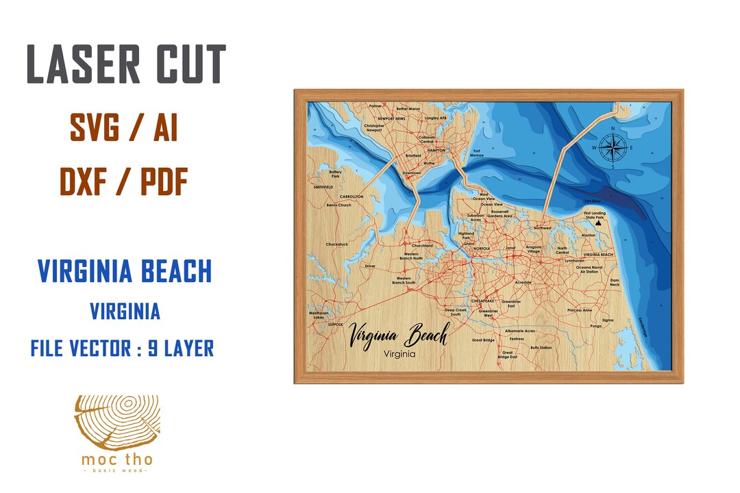 Digital File PDF, SVG - Virginia Beach Bathymetric Depth Layers SVG ...