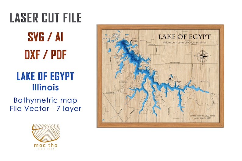 Digital File PDF SVG Lake of Egypt Illinois Map - Etsy