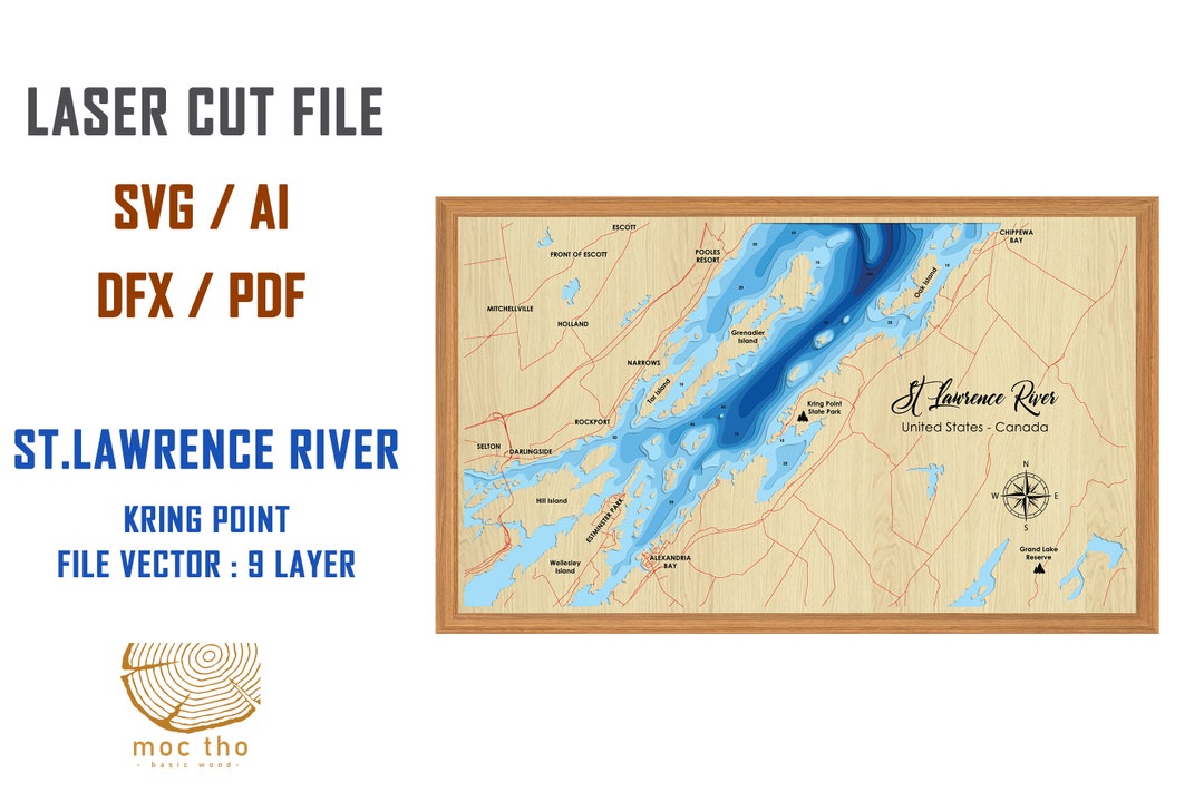 Digital File PDF, SVG - St Lawrence River Kring Point Map Bathymetric ...