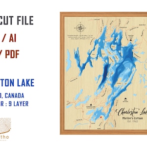 Digital File PDF, SVG - Charleston Lake Ontario Map Bathymetric Depth ...