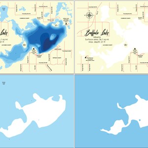 Digital File PDF, SVG Buffalo Lake, Alberta Bathymetric Depth Layers ...