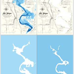 Digital File PDF, SVG - Lake Wausau Marathon Wisconsin Bathymetric ...
