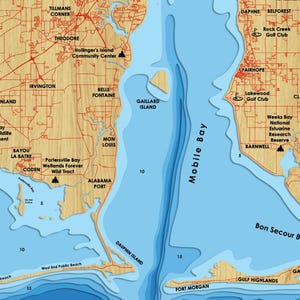 Digital File PDF, SVG - Mobile Bay, Alabama 3d Map Bathymetric Depth ...