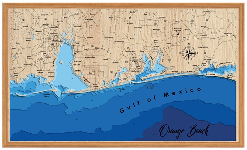 Digital File PDF, SVG - Orange Beach Alabama, Bathymetric Depth Layers ...