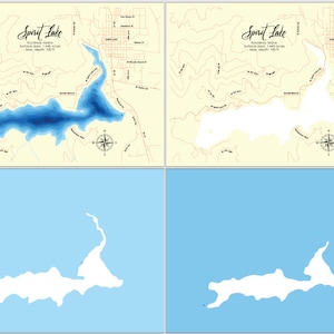 Digital File PDF, SVG - Spirit Lake Idaho Lake Map, Bathymetric Depth ...
