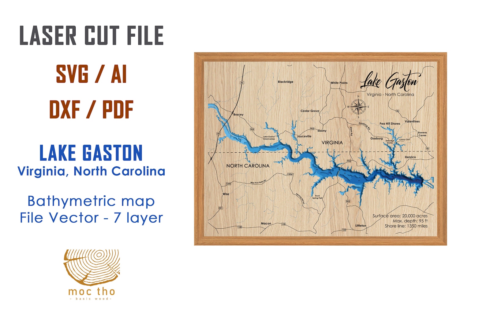 Digital File PDF, SVG - Lake Gaston Va North Carolina Map Bathymetric ...