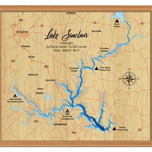 Digital File PDF, SVG - Lake Sinclair Georgia Bathymetric Depth Layers ...