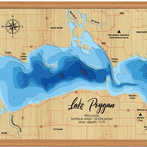 Digital File PDF, SVG - Lake Poygan Wisconsin Bathymetric Depth Layers ...