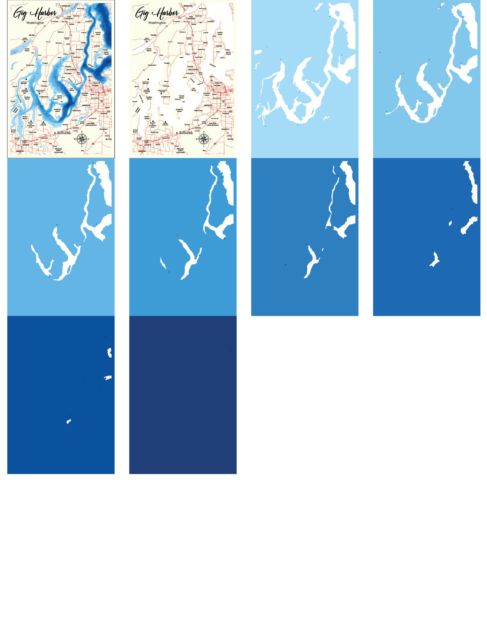 Digital File PDF, SVG - Gig Harbor Washington, Bathymetric Depth Layers ...